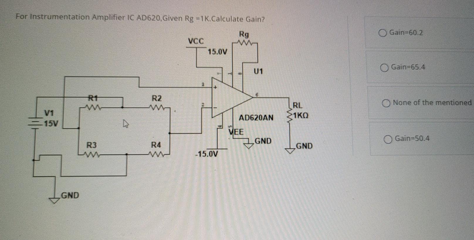 Solved For Instrumentation Amplifier IC AD620, Given Rg | Chegg.com