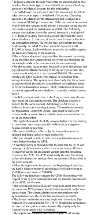 Solved Designing ATM logic (Creation of flowchart and | Chegg.com