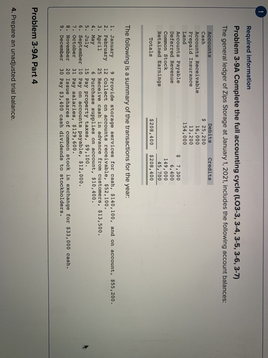 Solved Required information Problem 3-9A Complete the full | Chegg.com