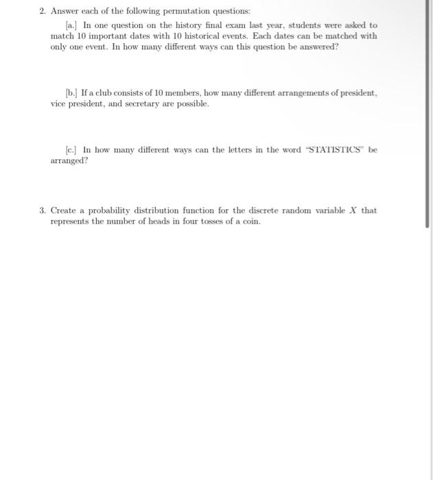 Solved 2. Answer each of the following permutation | Chegg.com