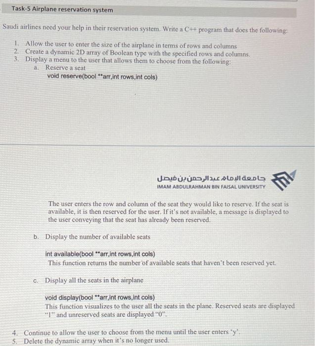 Solved Saudi airlines need your help in their reservation | Chegg.com