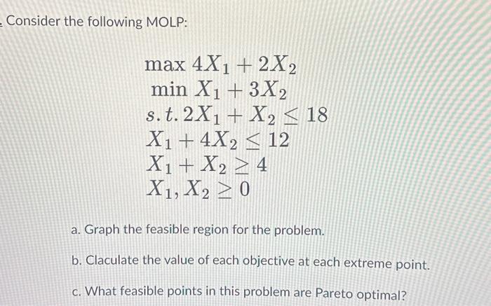 Solved Consider the following MOLP: max4X1+2X2minX1+3X2 s.t. | Chegg.com