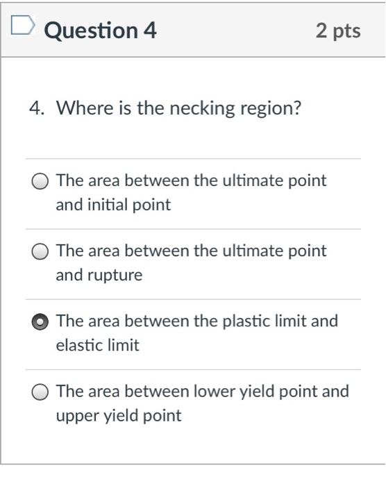 Solved Question 4 2 pts 4. Where is the necking region? The | Chegg.com