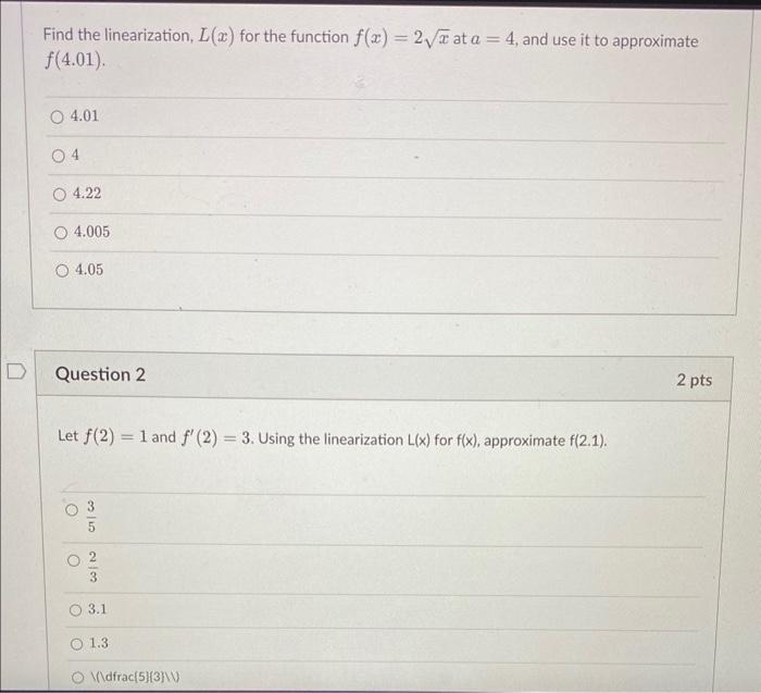 Solved Find the linearization, L(x) for the function f(x)=2x | Chegg.com