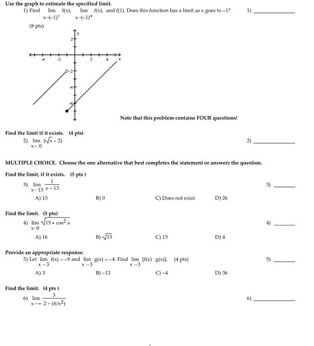 Solved 1) Use the graph to estimate the specified limit. 1) | Chegg.com