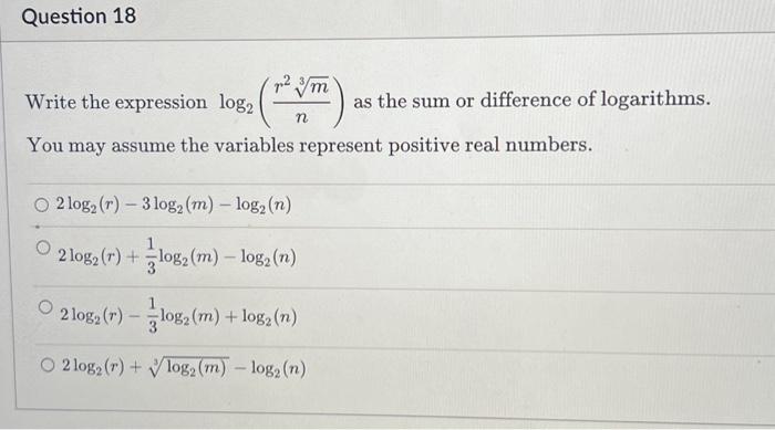Solved Write the expression log2(nr23m) as the sum or | Chegg.com