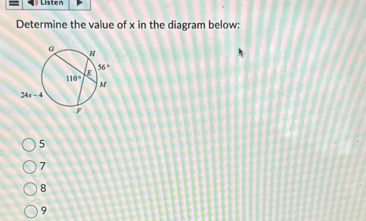 Solved Determine the value of x ﻿in the diagram below:5789 | Chegg.com