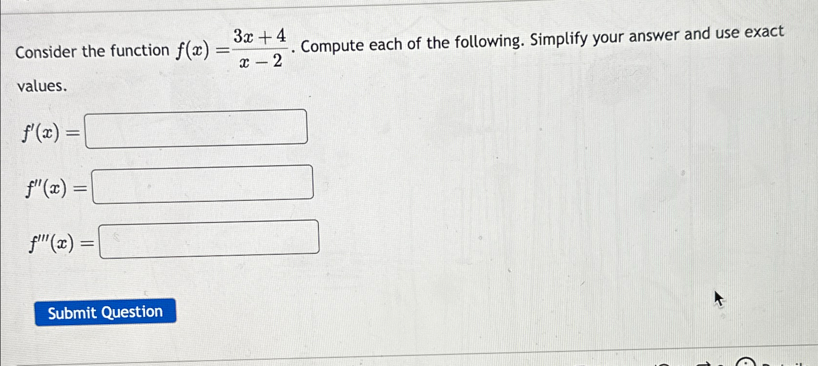 Solved Consider the function f(x)=3x+4x-2. ﻿Compute each of | Chegg.com