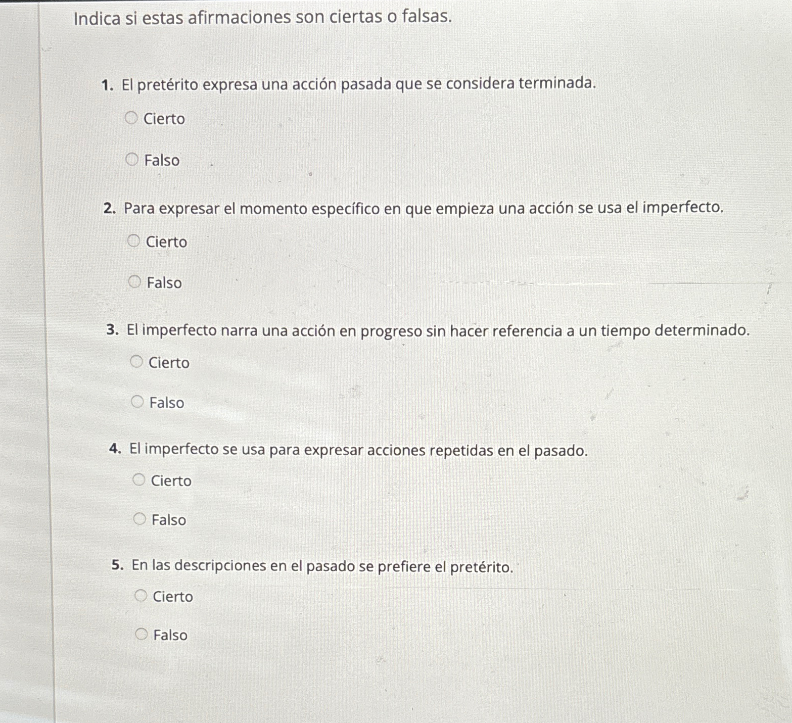 Solved Indica si estas afirmaciones son ciertas o falsas.El | Chegg.com