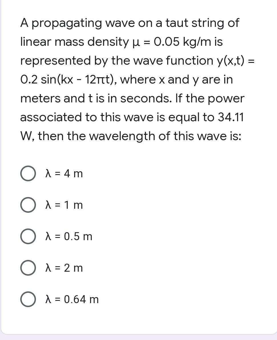 Solved = A propagating wave on a taut string of linear mass | Chegg.com