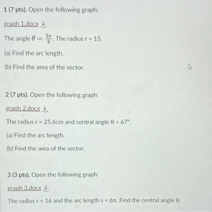 Solved graph 1.docx ↓ The angle θ=95π. The radius r=15. (a) | Chegg.com