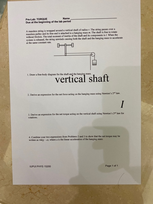 Solved Pre-Lab: TORQUE Name Due at the beginning of the lab | Chegg.com