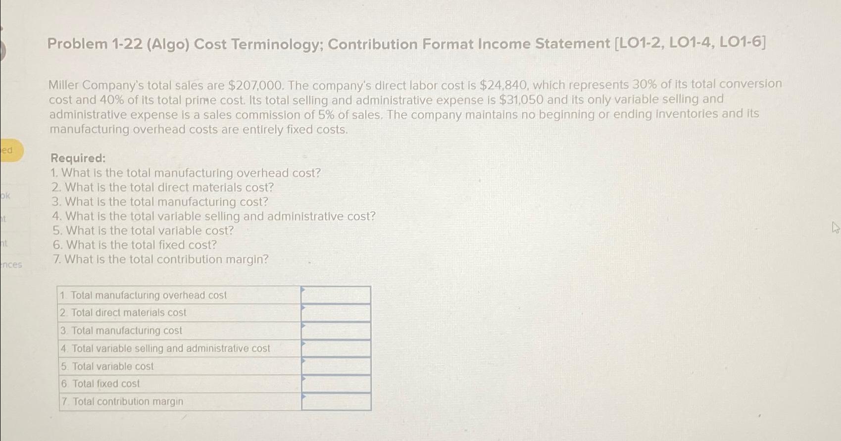 Solved Problem 1-22 (Algo) ﻿Cost Terminology; Contribution | Chegg.com