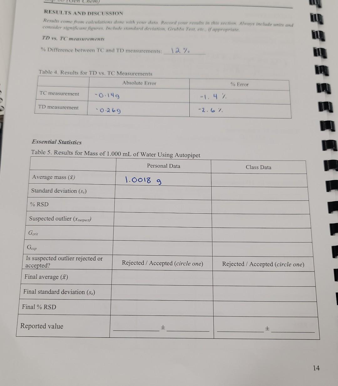 Solved TD vs. TC Measurements Cylinder is marked TCor TD. | Chegg.com
