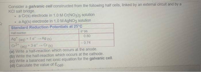 Solved Consider a galvanic cell constructed from the | Chegg.com