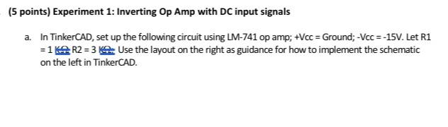 Solved (5 points) Experiment 1: Inverting Op Amp with DC | Chegg.com