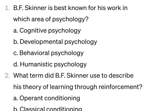 Solved B.F. ﻿Skinner is best known for his work in which | Chegg.com