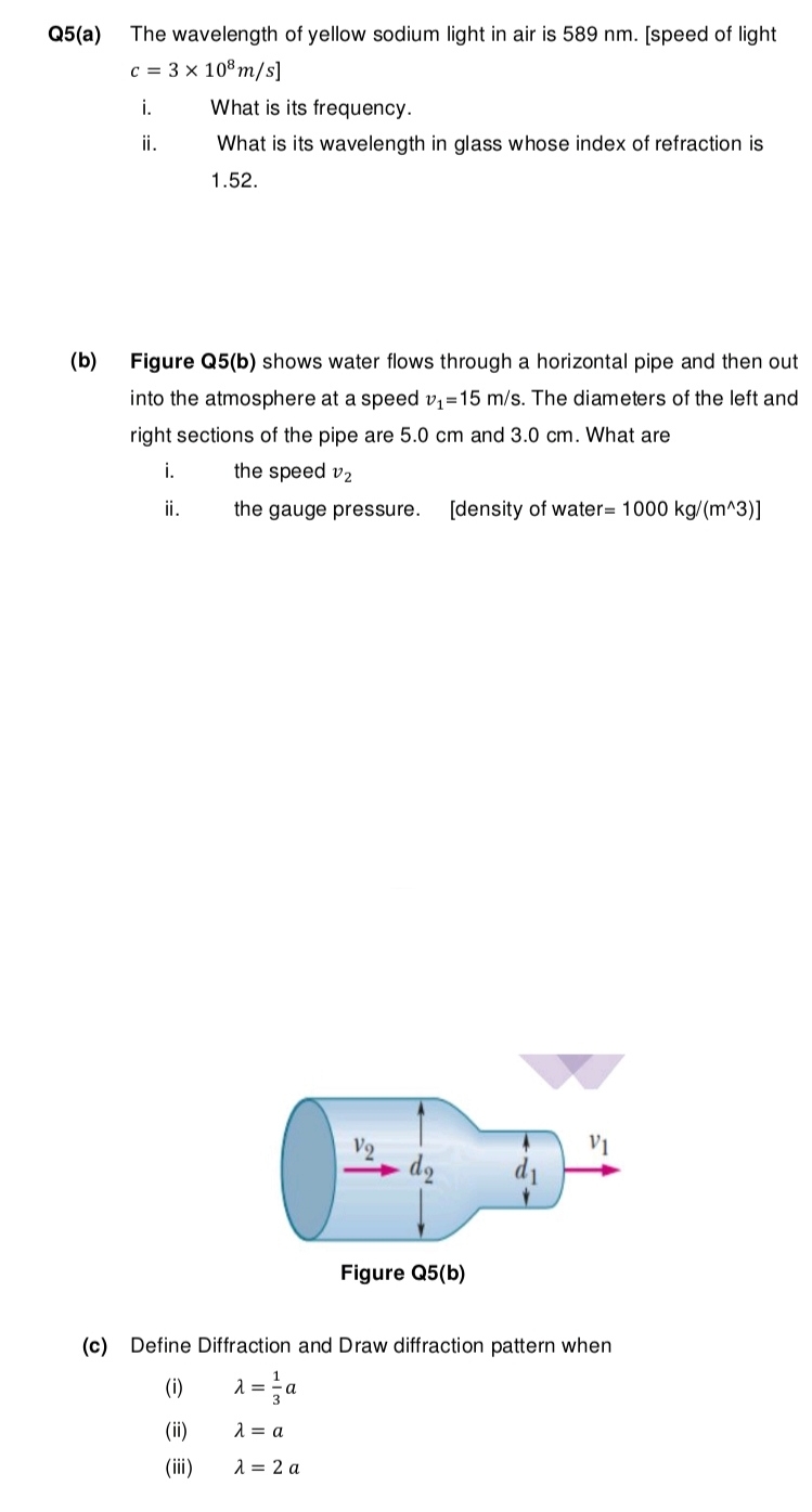 Q5(a) ﻿The wavelength of yellow sodium light in air | Chegg.com