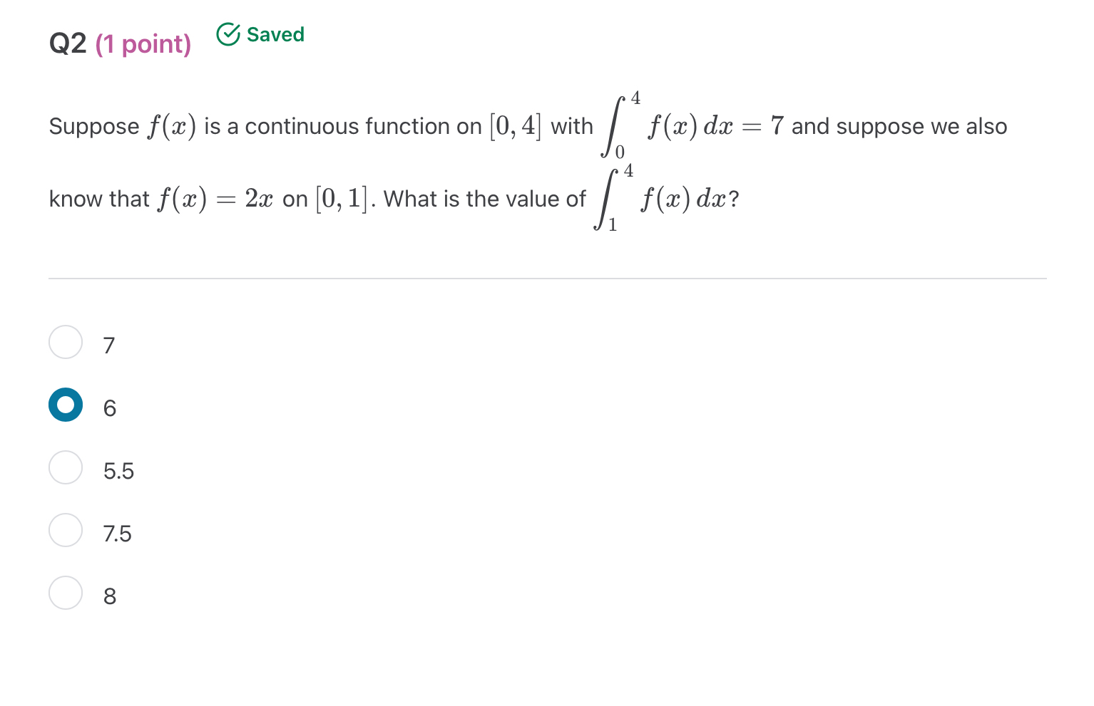 Solved Q2 (1 ﻿point)SavedSuppose f(x) ﻿is a continuous | Chegg.com