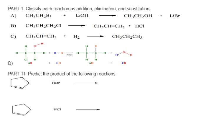 Solved LiBr PART 1. Classify each reaction as addition, | Chegg.com
