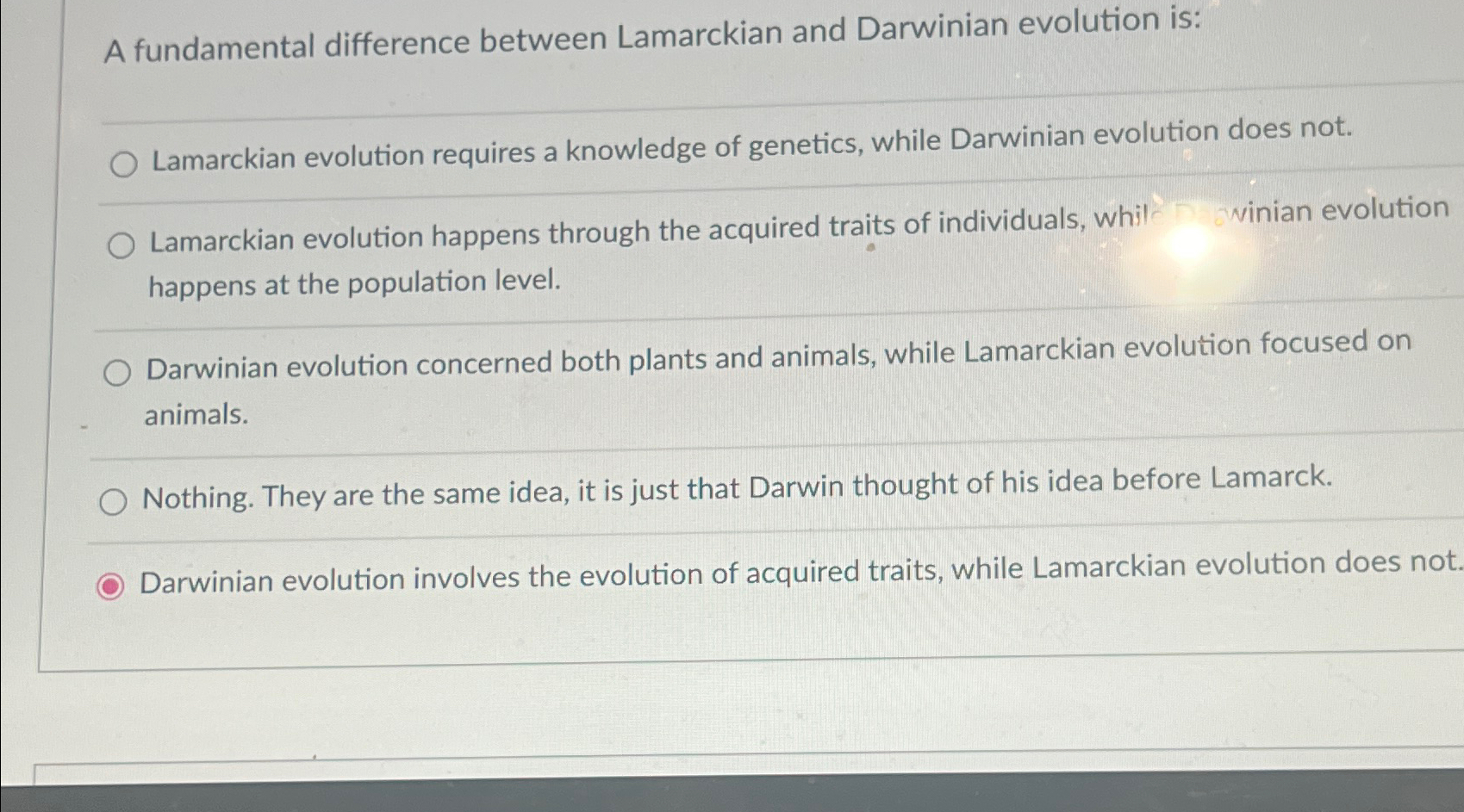 Solved A fundamental difference between Lamarckian and | Chegg.com