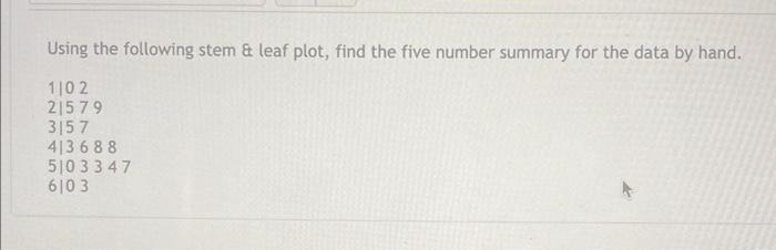 Solved Using the following stem \& leaf plot, find the five | Chegg.com