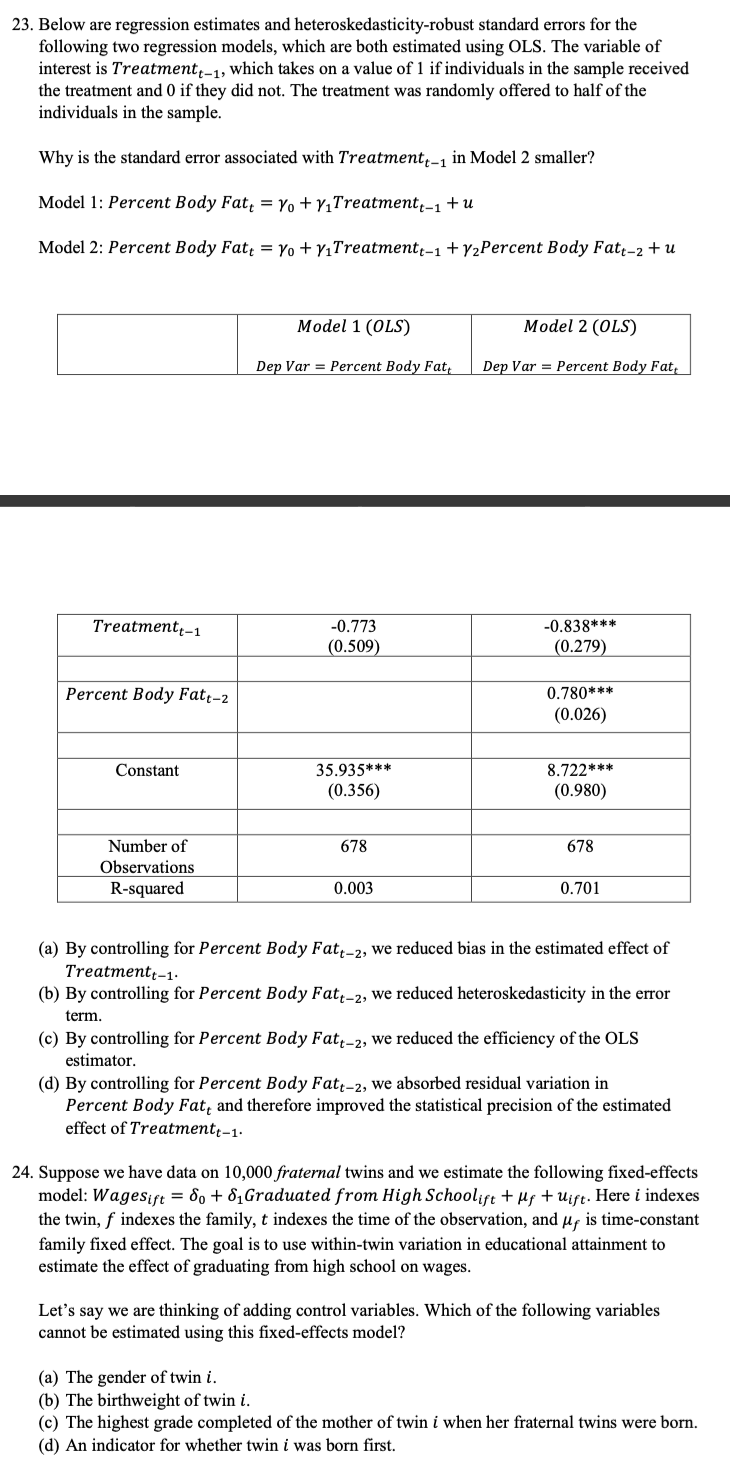 Solved Which of these two econometrics multiple choice | Chegg.com