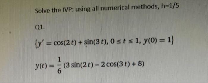 Solved Solve the IVP: using all numerical methods, h=1/5 Q1. | Chegg.com