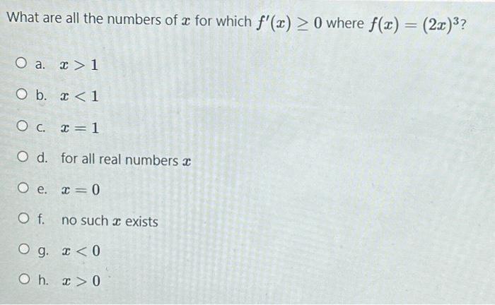 Solved What are all the numbers of x for which f′(x)≥0 where | Chegg.com