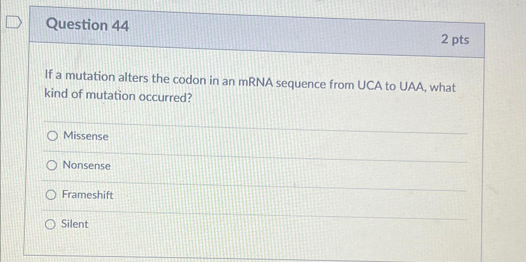 Solved Question 442 ﻿ptsIf a mutation alters the codon in an | Chegg.com