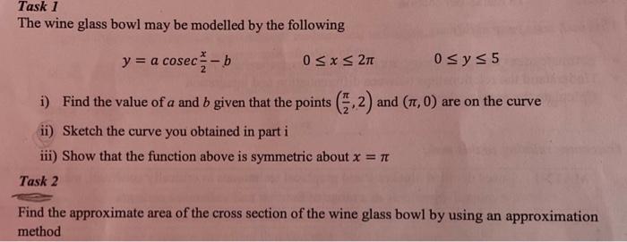 Solved Task 1 The wine glass bowl may be modelled by the | Chegg.com