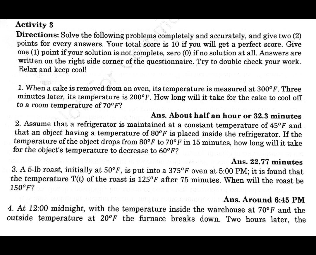 Solved Activity 3 Directions: Solve the following problems | Chegg.com