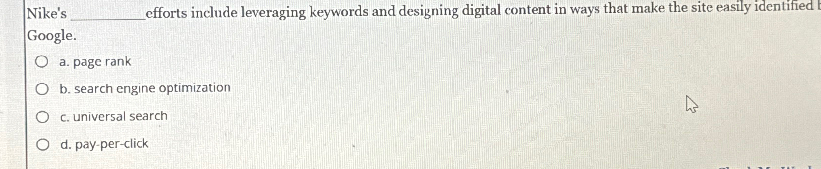 Solved Nike's afforts include leveraging keywords and | Chegg.com