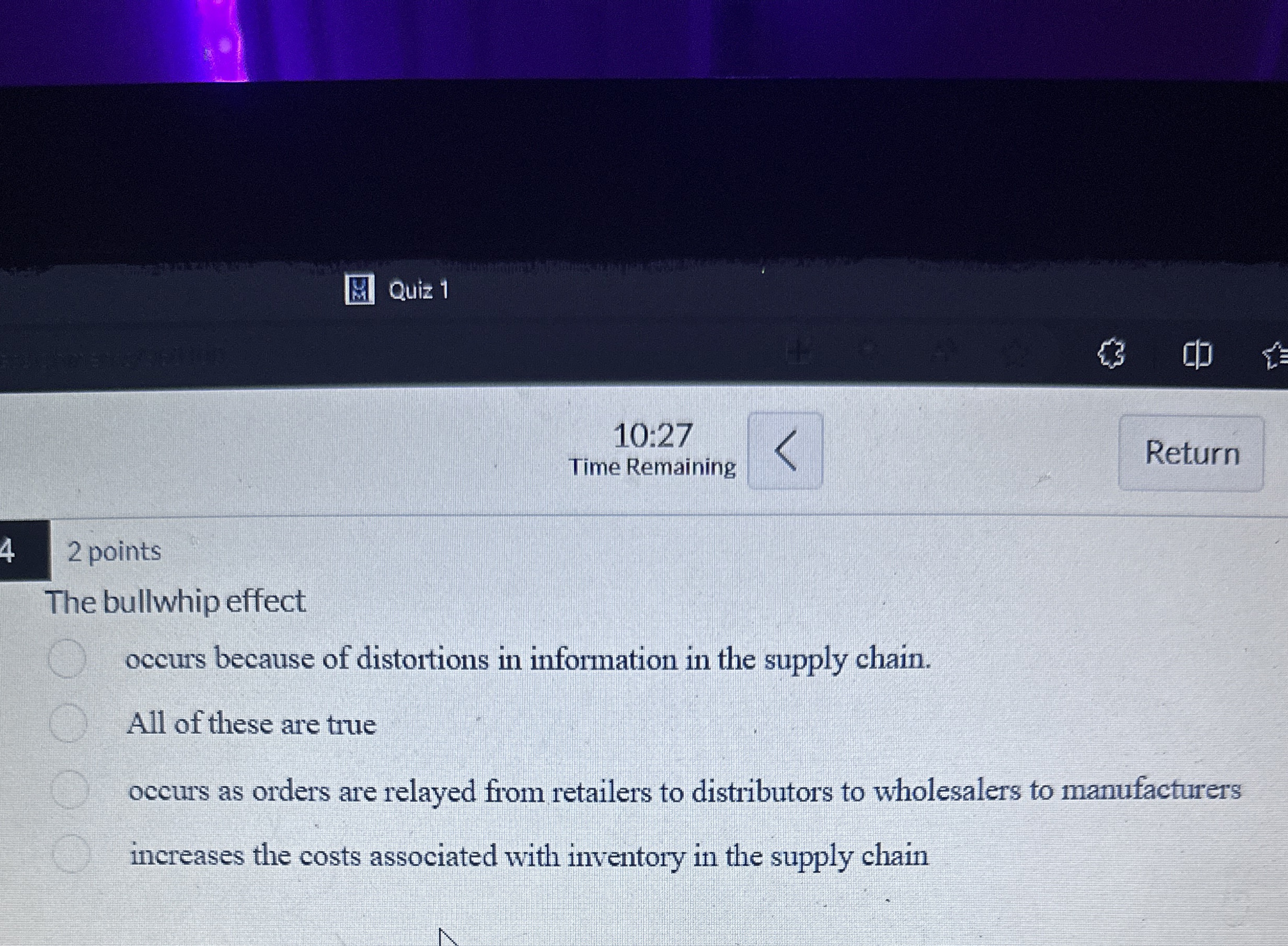 Solved 42 ﻿pointsThe bullwhip effectoccurs because of | Chegg.com