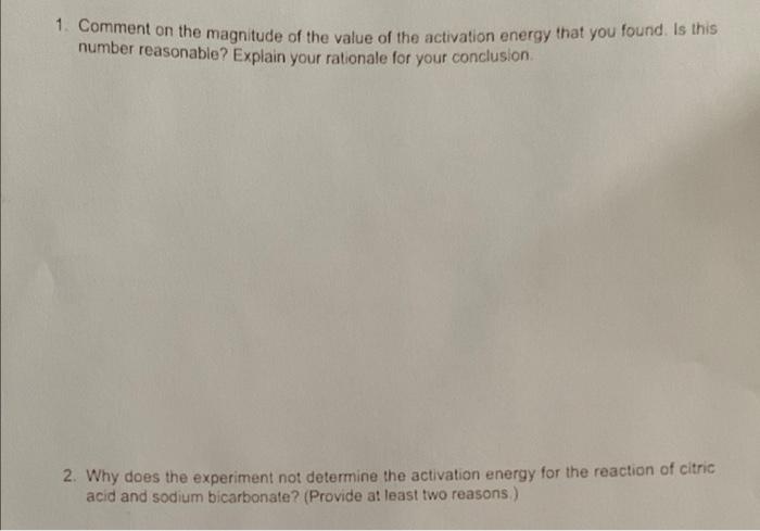 Solved Station to EXPERIMENT REPORT SHEET Activation Energy | Chegg.com