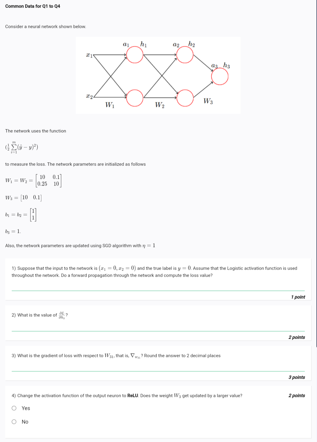 Solved Common Data for Q1 to Q4 Consider a neural network | Chegg.com