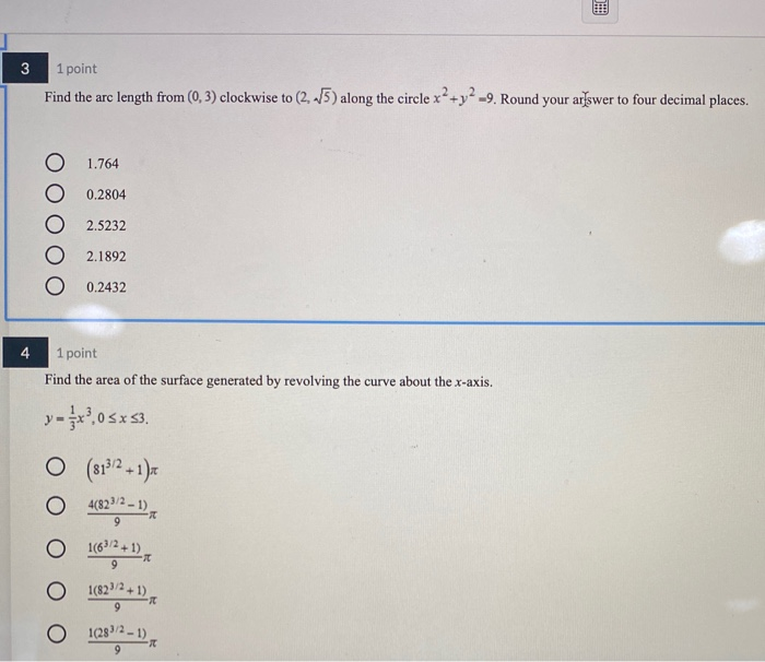 Solved 3 1 point Find the arc length from (0, 3) clockwise | Chegg.com