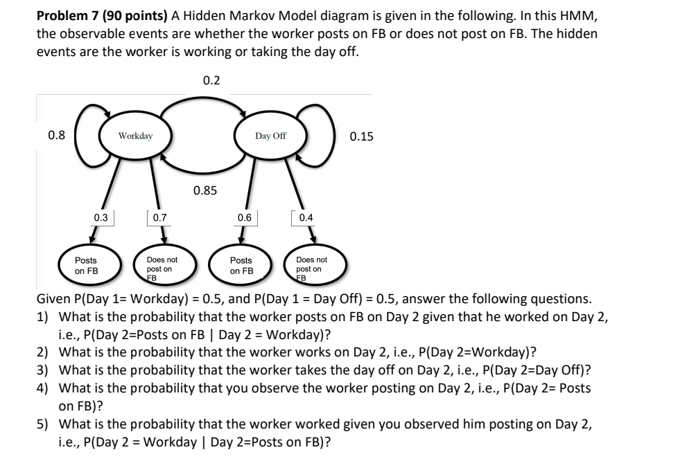 Solved Problem 7 (90 points) A Hidden Markov Model diagram | Chegg.com Solved Problem 7 (90 points) A Hidden Markov Model diagram | Chegg.com