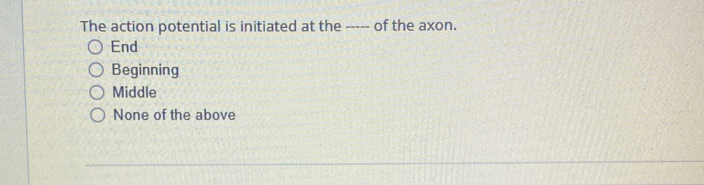 Solved The action potential is initiated at the q, ﻿of the | Chegg.com