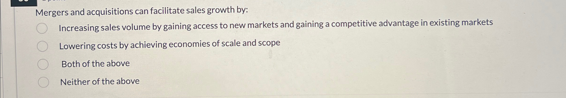 Solved Mergers and acquisitions can facilitate sales growth | Chegg.com