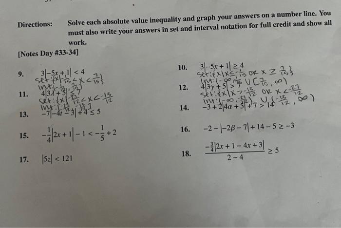 Solved Directions: Solve each absolute value inequality and | Chegg.com