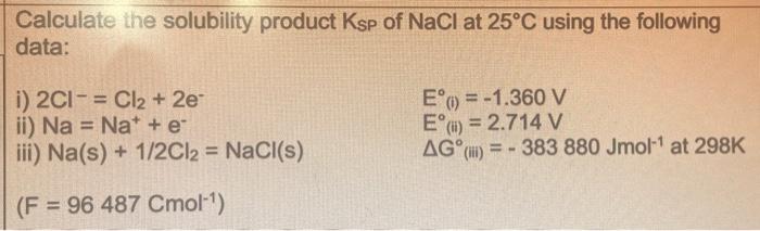 Solved Calculate the solubility product Ksp of NaCl at 25°C | Chegg.com