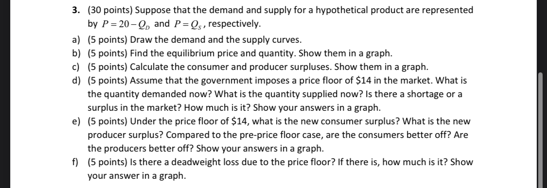 Solved (30 ﻿points) ﻿Suppose that the demand and supply for | Chegg.com