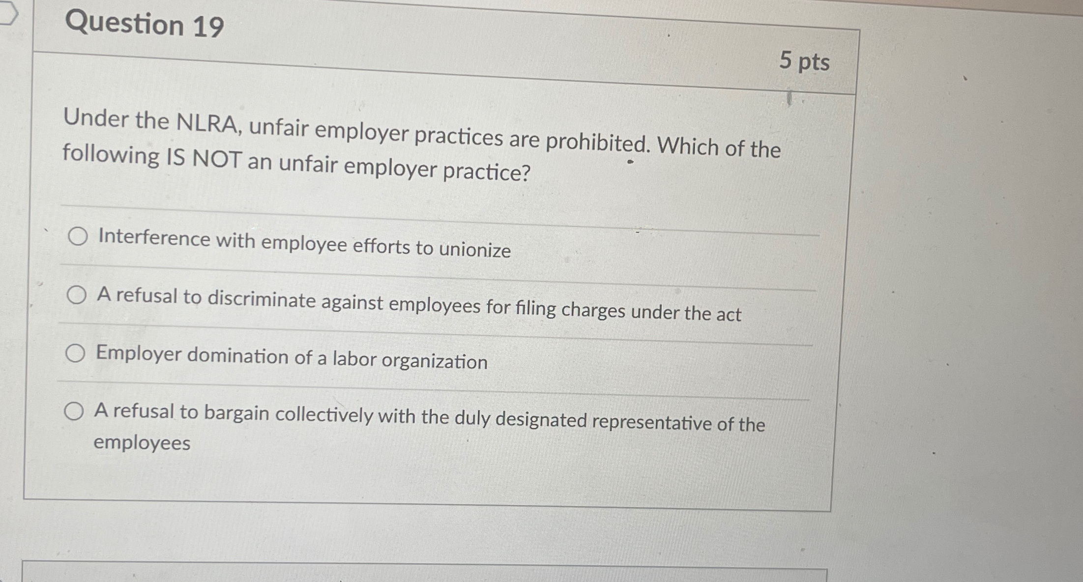 Solved Question 195 ﻿ptsUnder the NLRA, unfair employer | Chegg.com