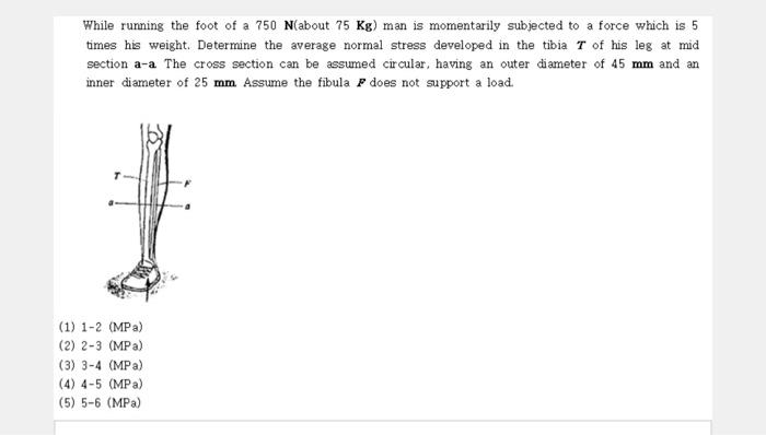 Solved While running the foot of a 750 N(about 75 Kg) man is | Chegg.com