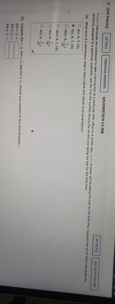 Solved 3. [3/6 Points] DETAILS PREVIOUS ANSWERS DEVORESTAT9 | Chegg.com