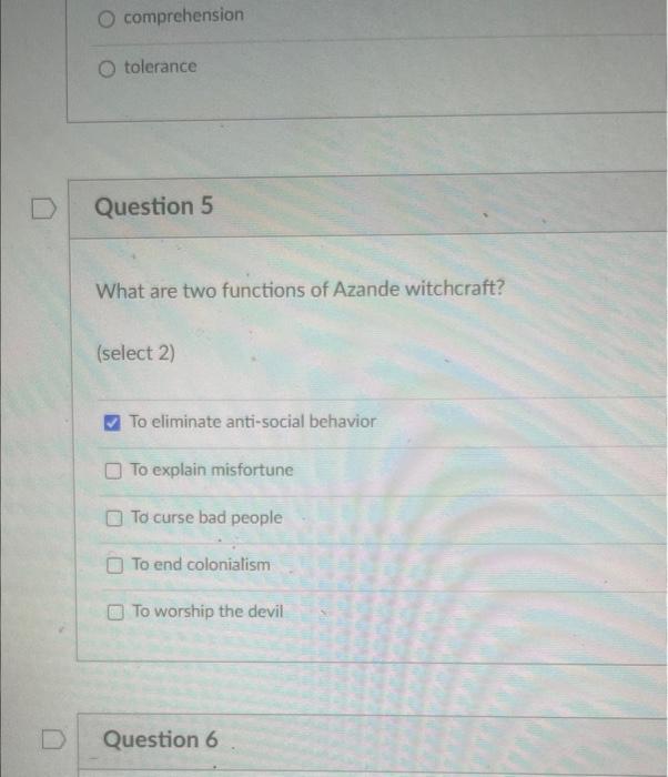 comprehension tolerance Question 5 What are two | Chegg.com