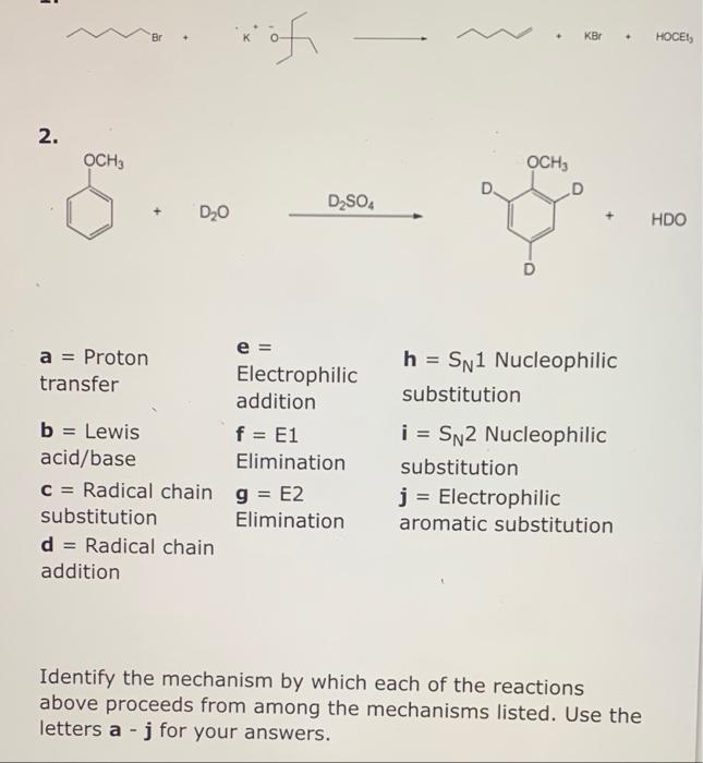 Solved Br + kofi HOCE 2. OCH3 Осн, D20 D2SO4 HDO e = a = | Chegg.com