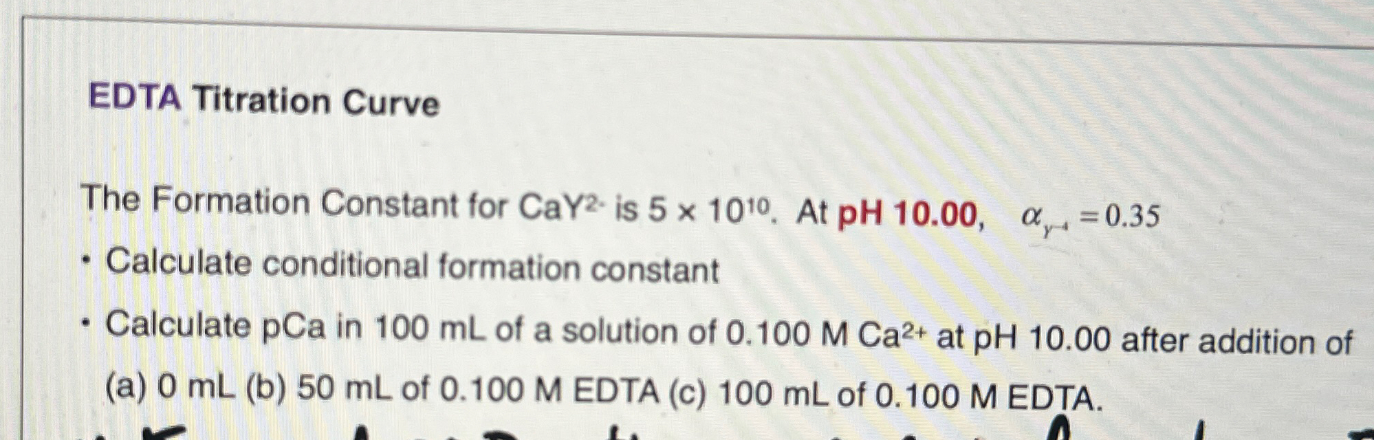 EDTA Titration CurveThe Formation Constant for CaY2- | Chegg.com