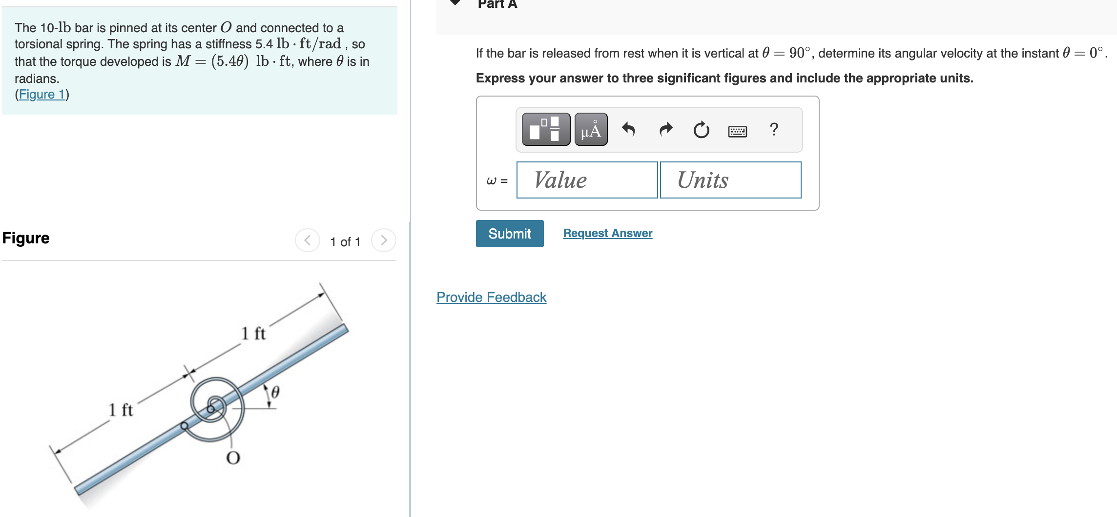 Solved The 10-1lb ﻿bar is pinned at its center O ﻿and | Chegg.com